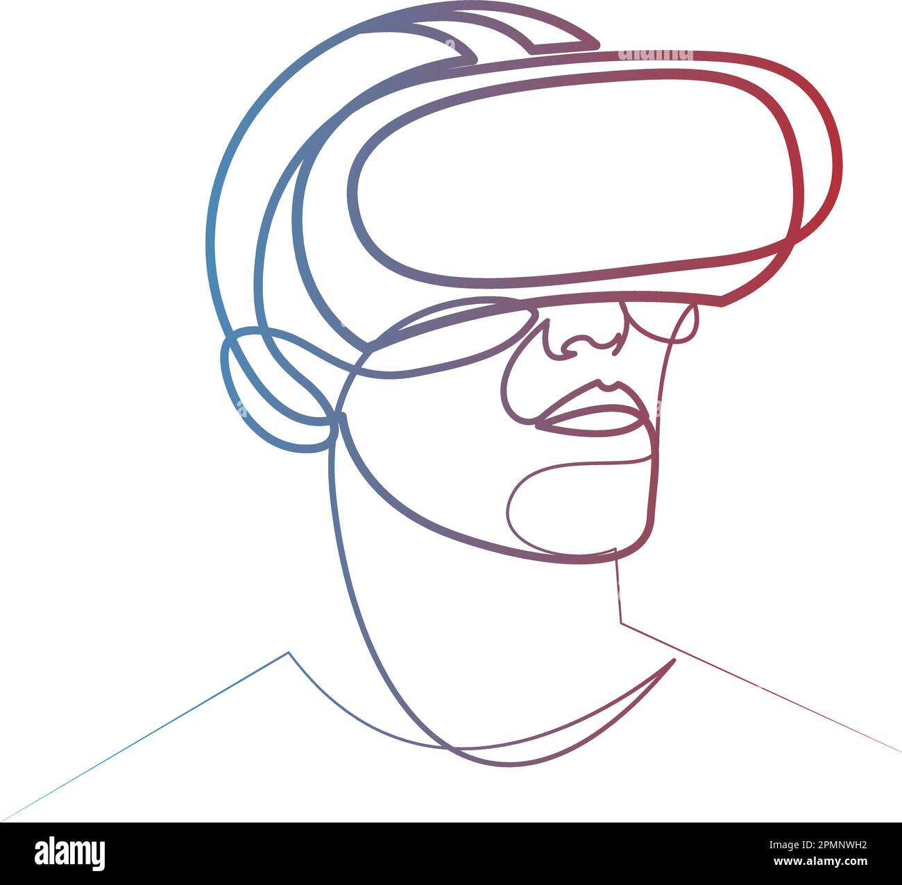 Man wearing virtual reality glasses continuous line drawing. One line ...