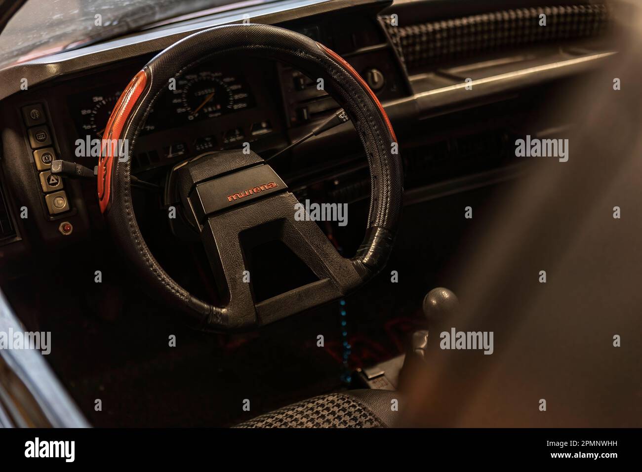 Milan, Italy 11 april 2023: Close-up photo of a vintage car dashboard ...