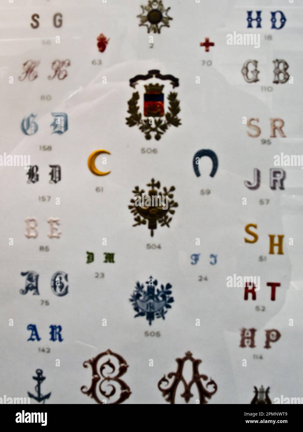 Samples of stationery lettering and symbols in window of shop, Rue du ...