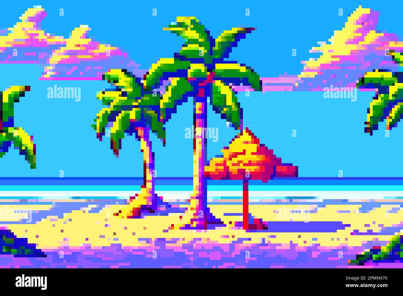 Landscape 8bit pixel art. Summer natural landscape. Summer ocean beach ...