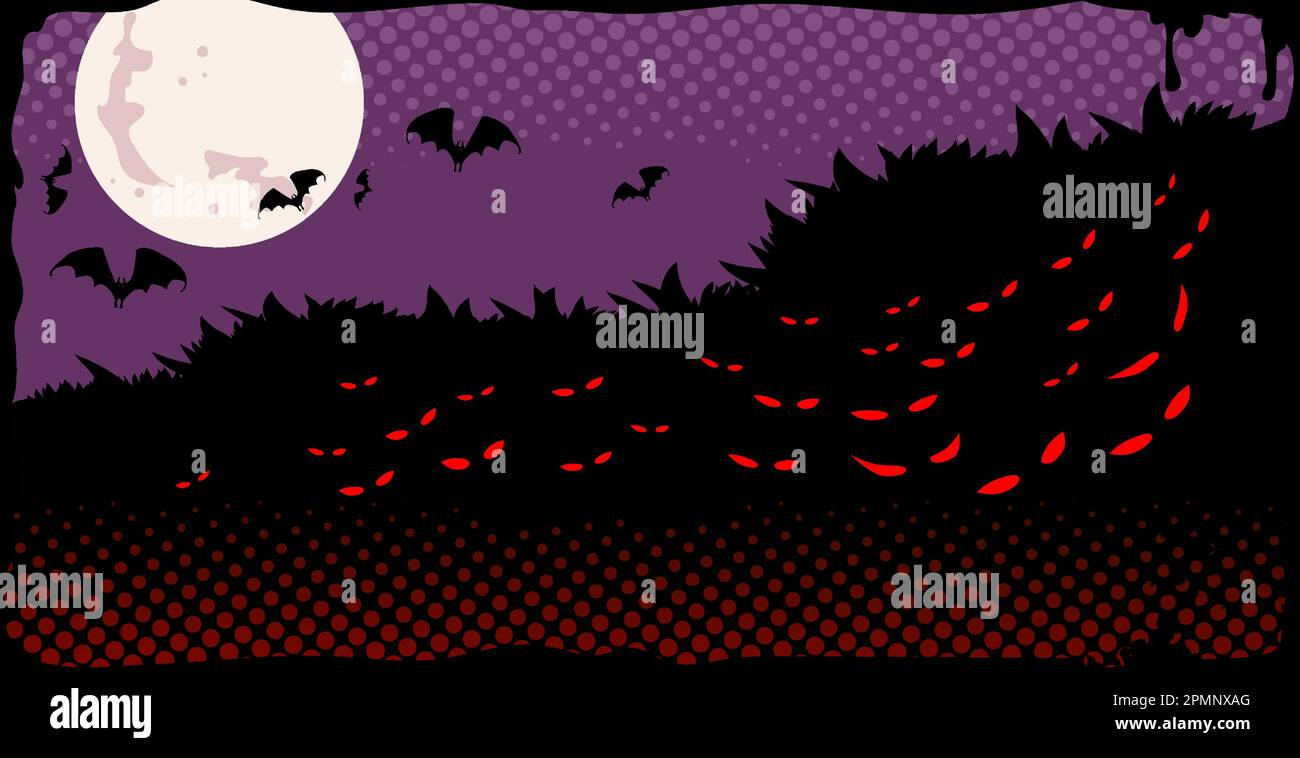 Background with full moon and red eyes of approaching monsters. Horror ...