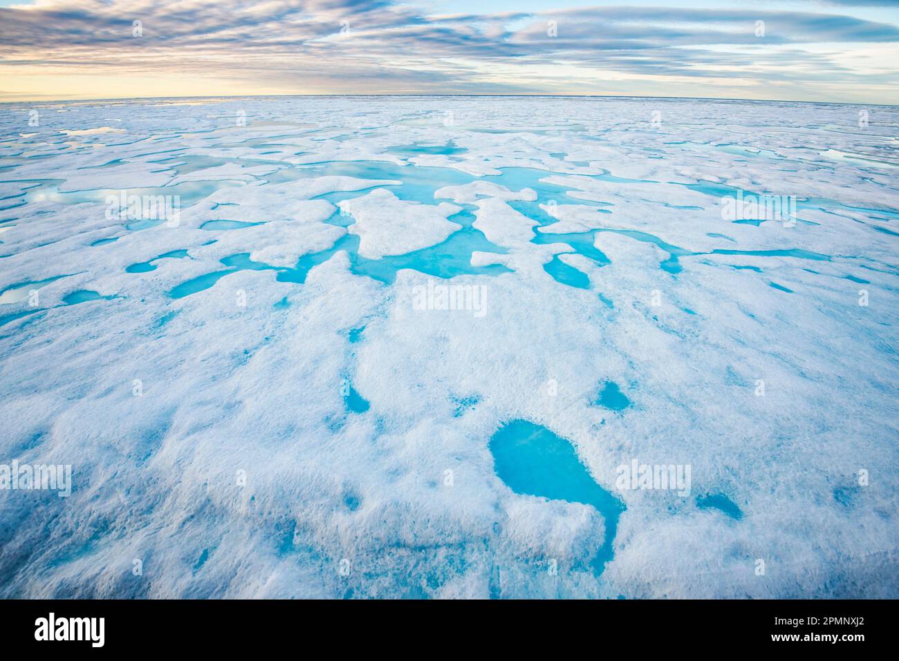 Sea ice or frozen ocean water that forms, grows, and melts in the ocean; Baffin Island, Nunavut ...
