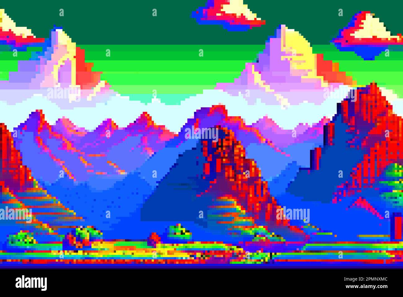 Landscape 8bit pixel art. Summer natural landscape mountain Stock ...