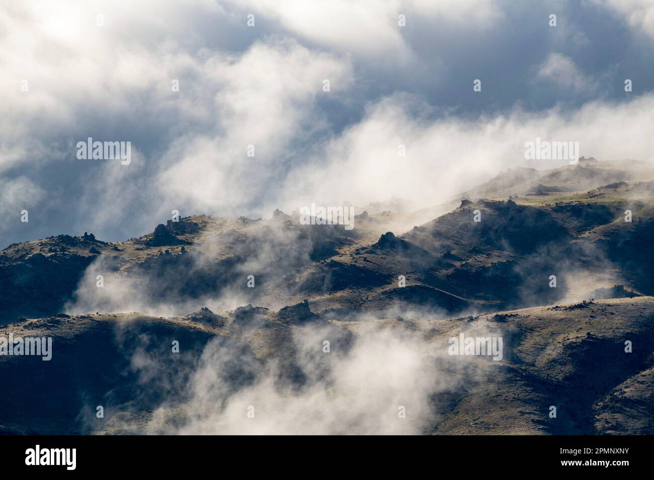 Weather lifts along the cliffs of New Zealand; Otago, New Zealand Stock ...