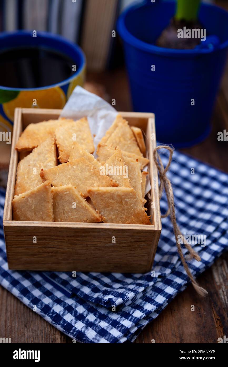 Homemade cookies with coconut. Rhombus shaped cookie. Sweet food ...