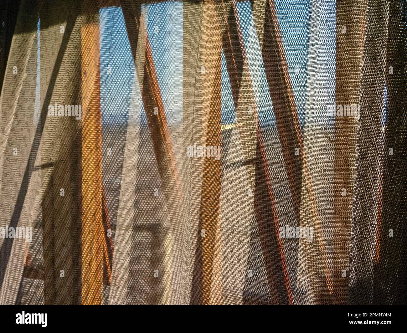 Hotel window and lacy curtains; Namib-Naukluft Park, Sossusvlei ...