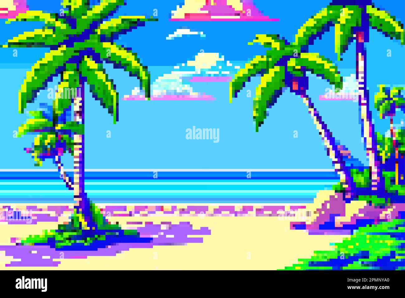 Landscape 8bit pixel art. Summer natural landscape. Summer ocean beach ...