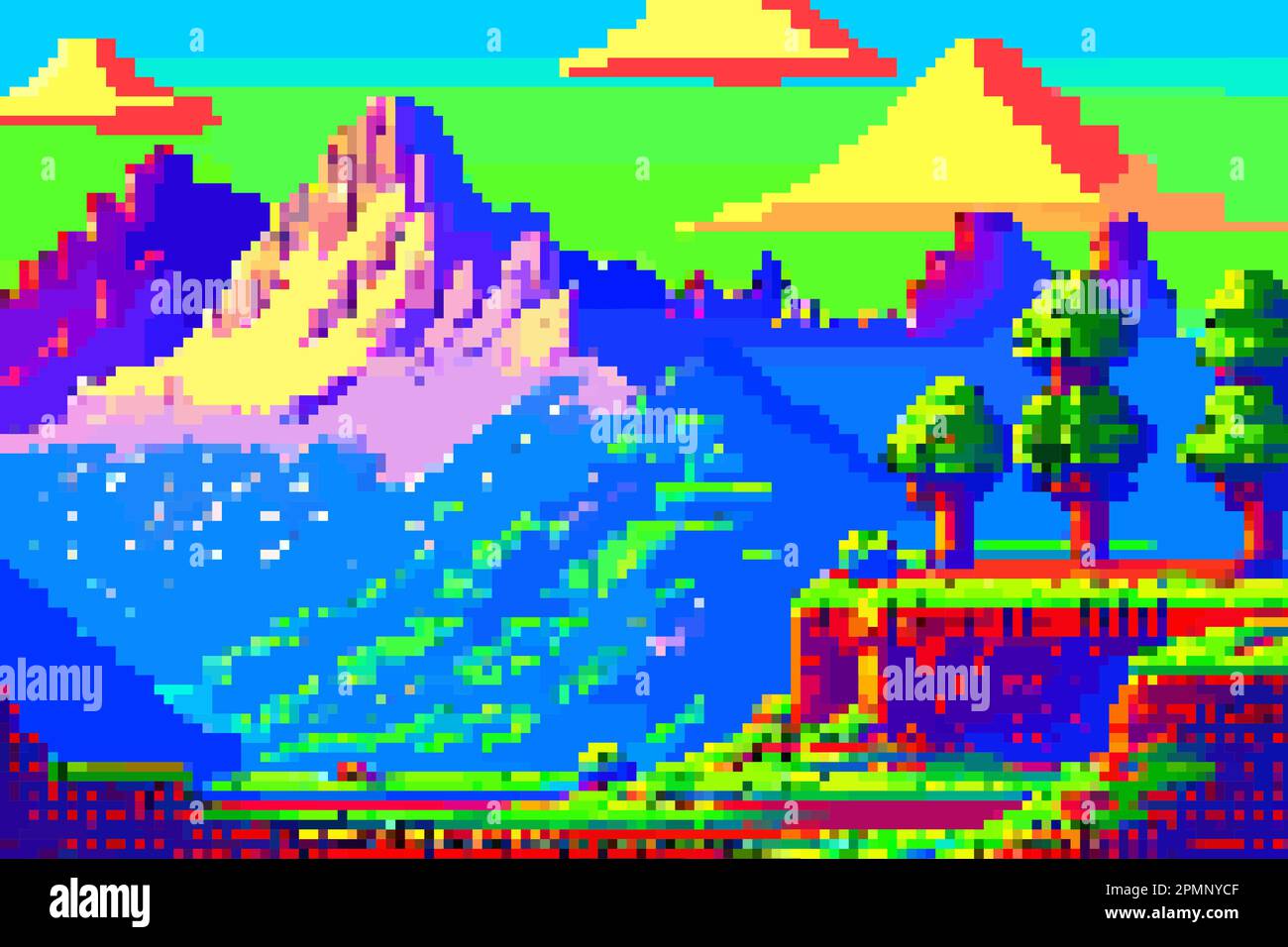 Landscape 8bit pixel art. Summer natural landscape mountain Stock ...