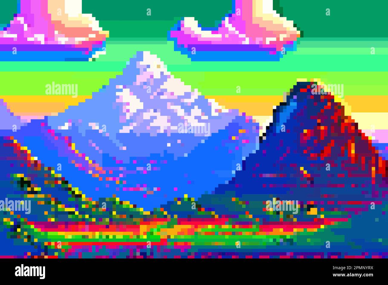 Landscape 8bit pixel art. Summer natural landscape mountain Stock ...