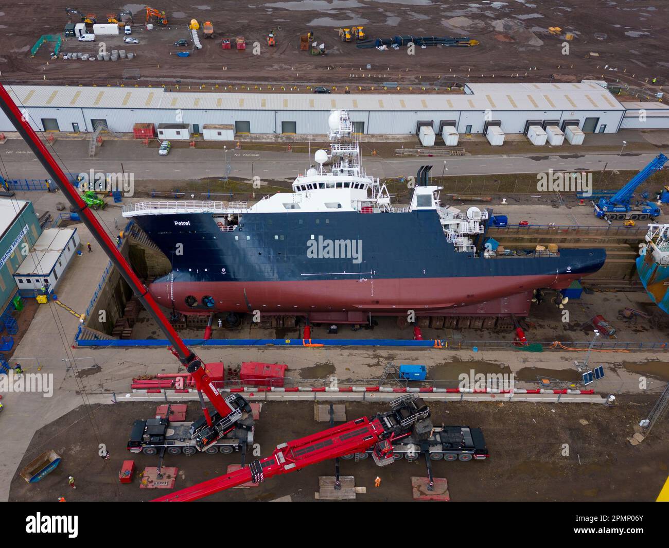 Edinburgh, Scotland, UK. 14 April 2023. Aerial view of RV Petrel which ...