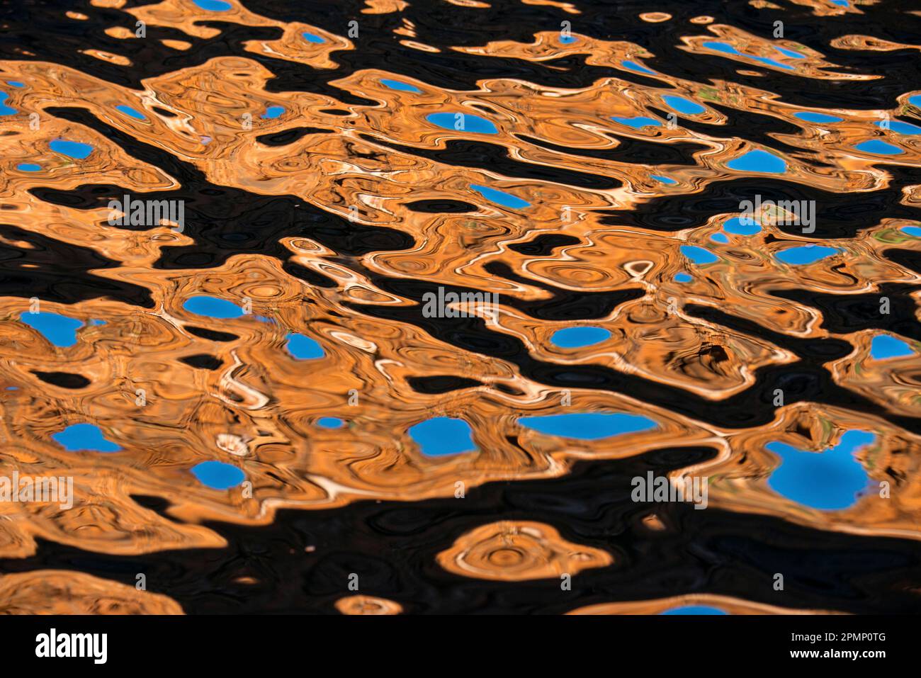 Reflections formed by sandstone cliffs in the King George River in ...