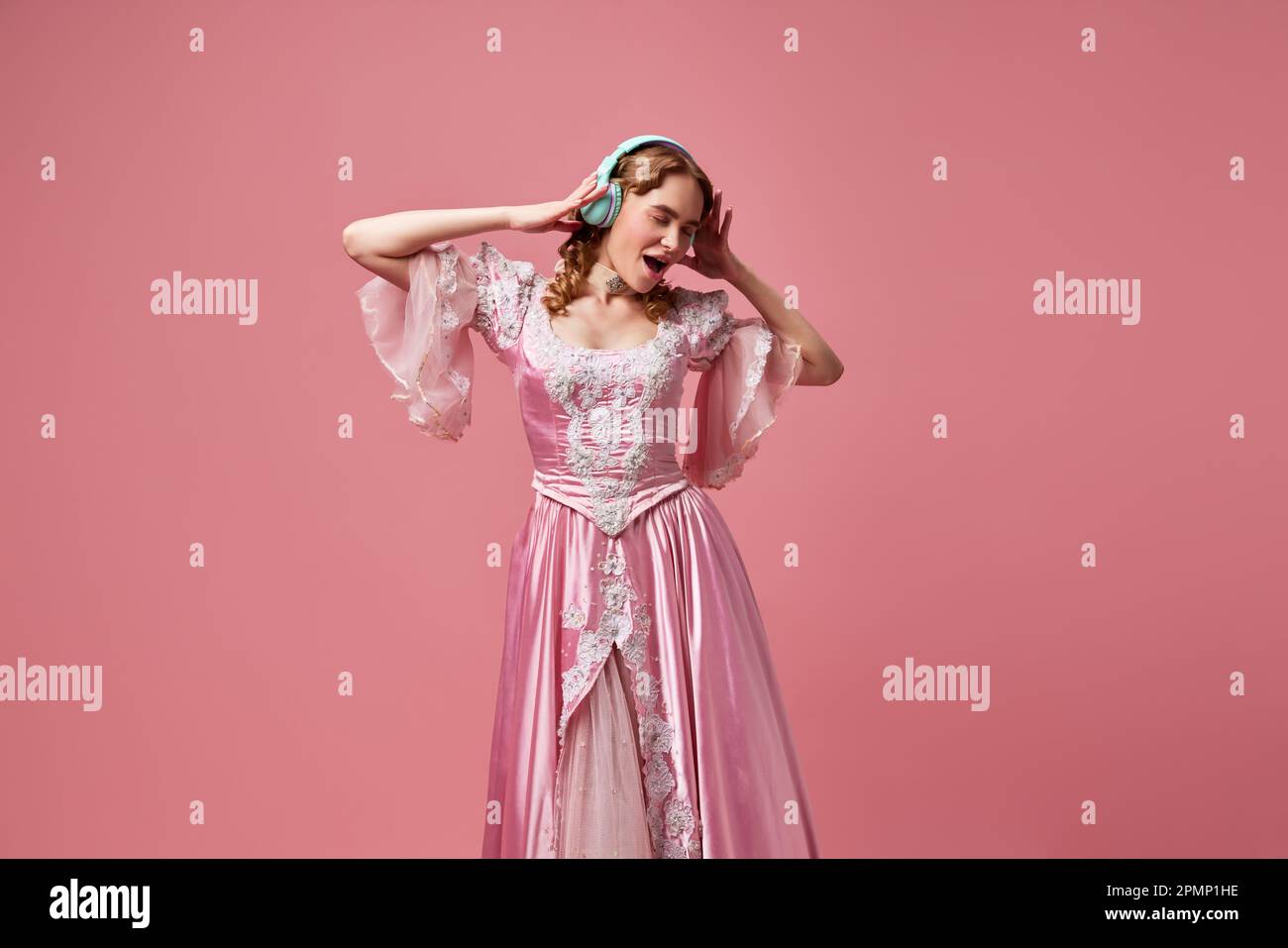 Shot Of Adorable Blond Princess Queen Wearing Fancy Dress And