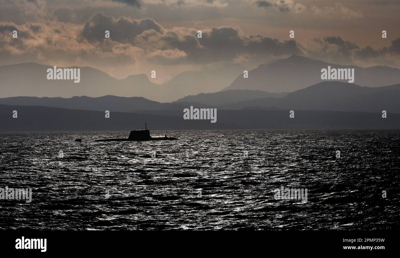 A surfaced Astute class nuclear powered hunter killer submarine of the ...