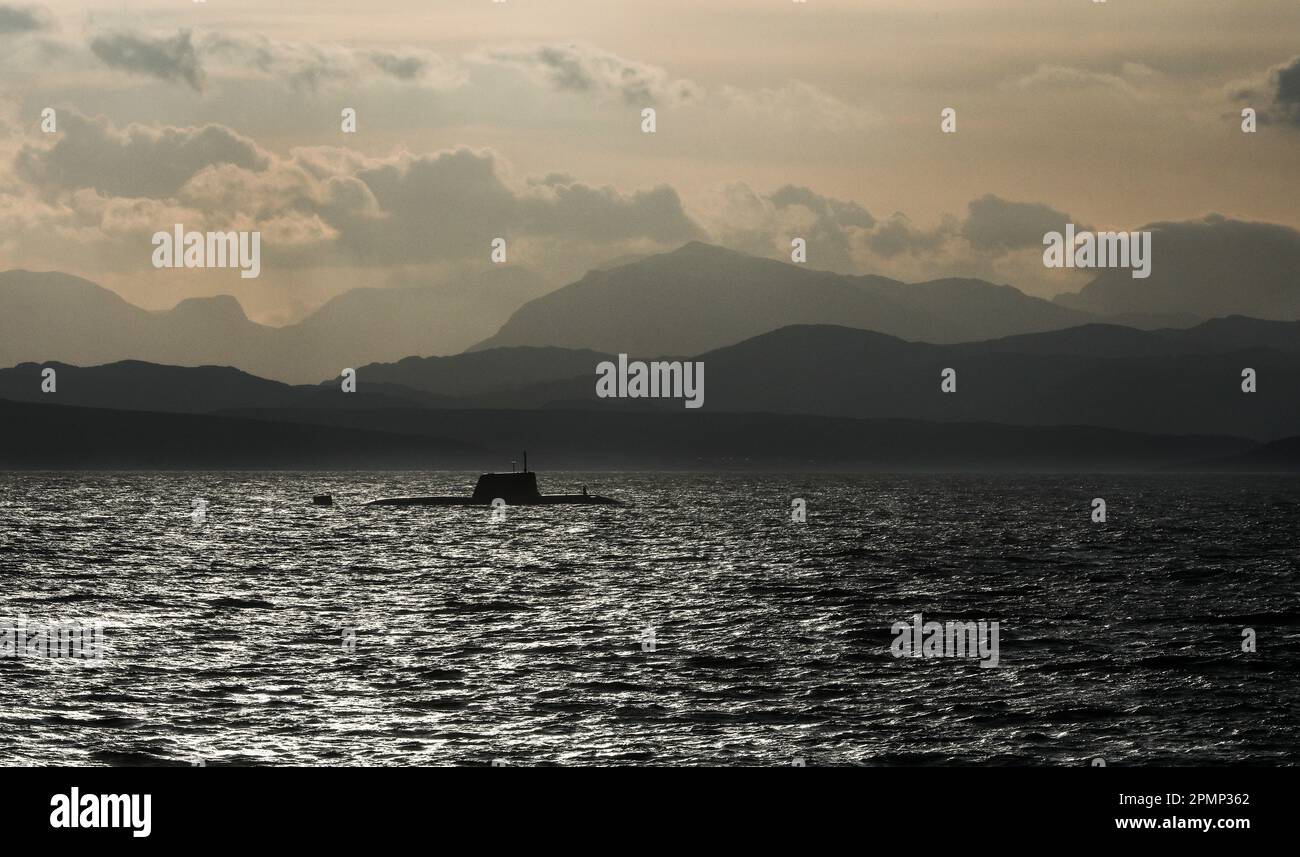 A surfaced Astute class nuclear powered hunter killer submarine of the ...