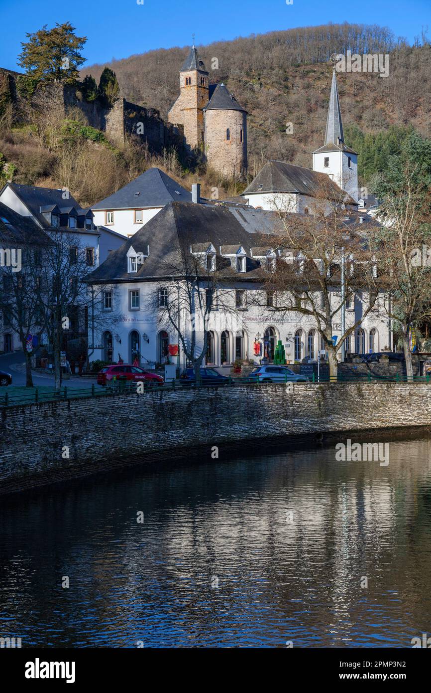 Europe, Luxembourg, Diekirch, Esch-sur-Sure, Views across the River ...