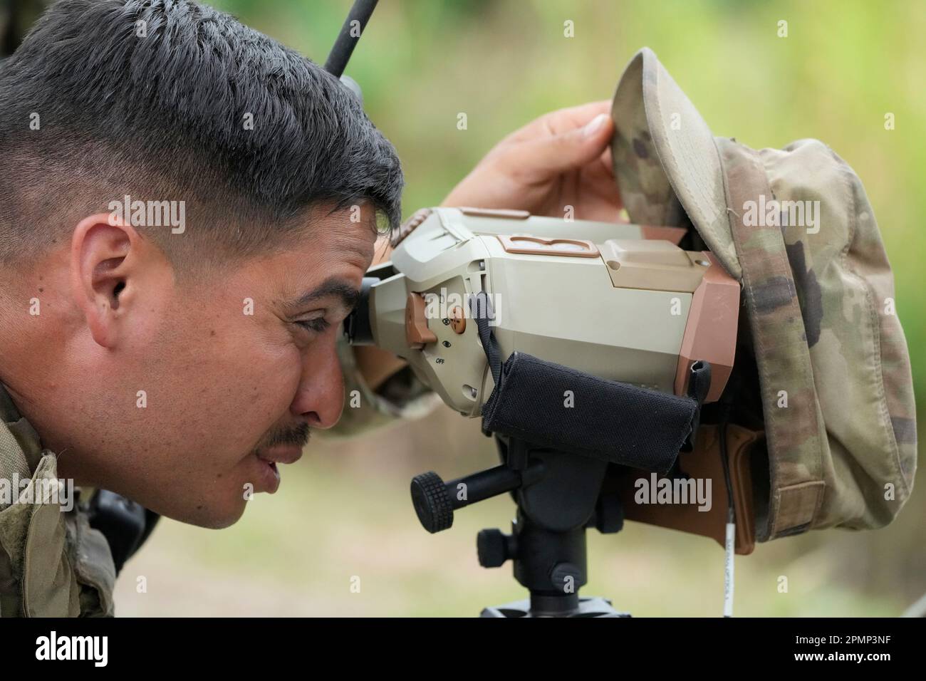U.S. Marines Sgt. First Class Ismael Robles from Texas looks at a ...