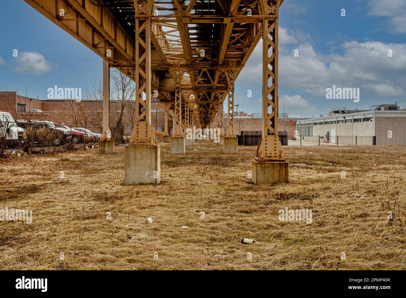 under elevated train tracks Stock Photo - Alamy