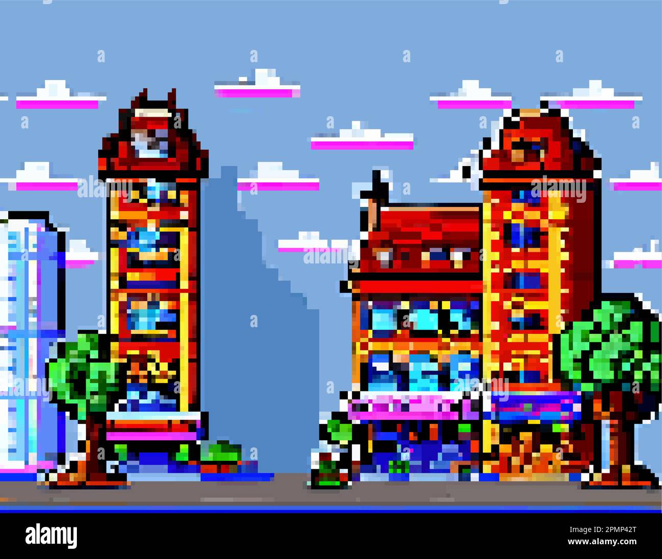 Pixel art background urban landscape illustration vector Stock Vector ...