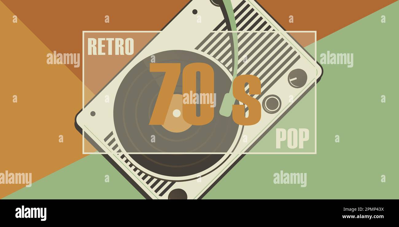 Tape recorder for playing vinyl records retro background. 70s concept ...
