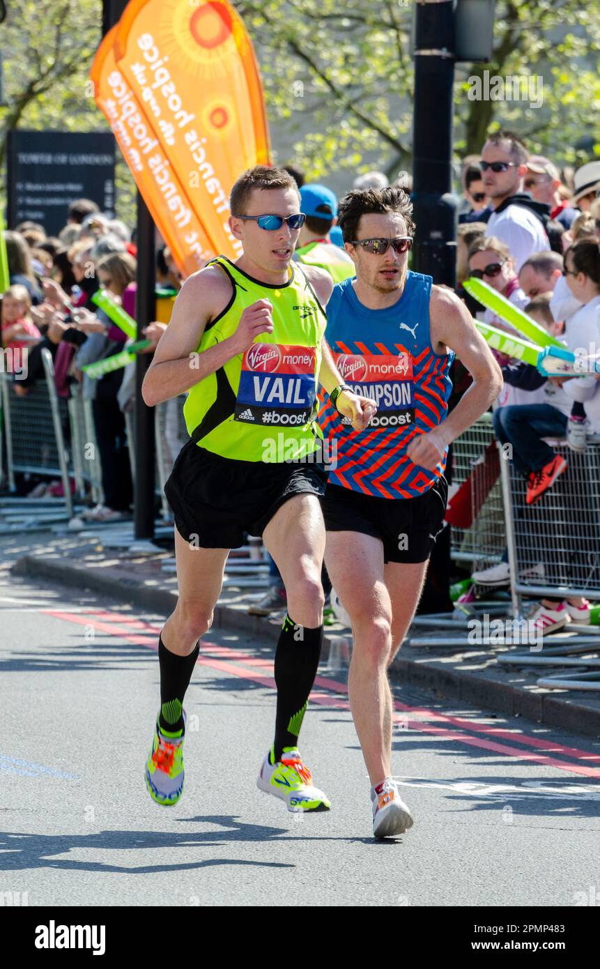 Ryan Vail and Chris Thompson competing in the London Marathon 2014 ...