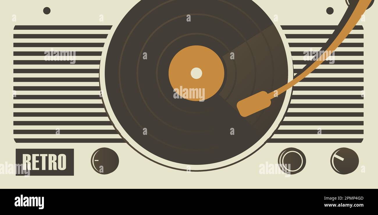 Tape recorder for playing vinyl records retro background Stock Vector ...