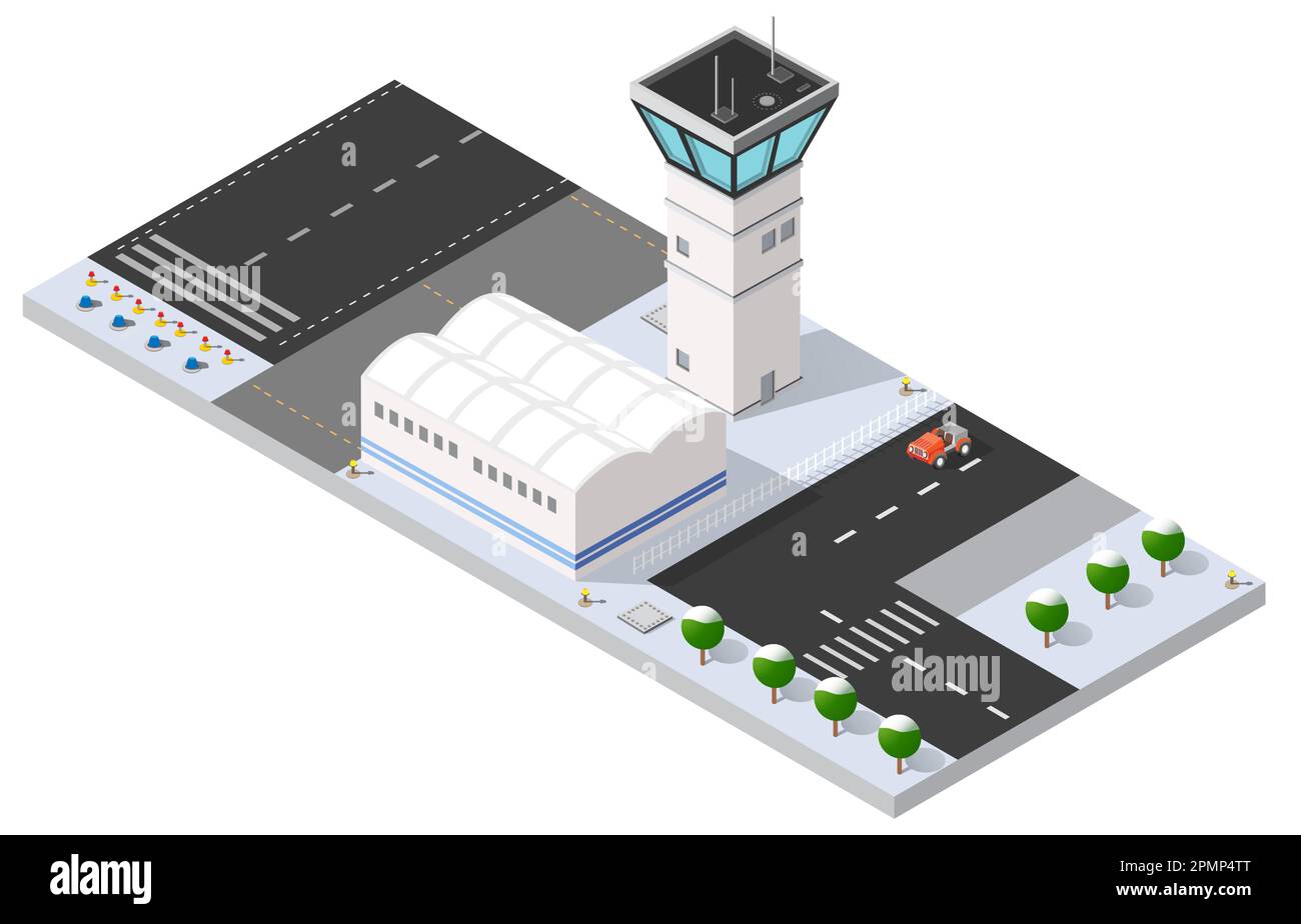 Isometric 3D airstrip of the city international airport terminal and ...