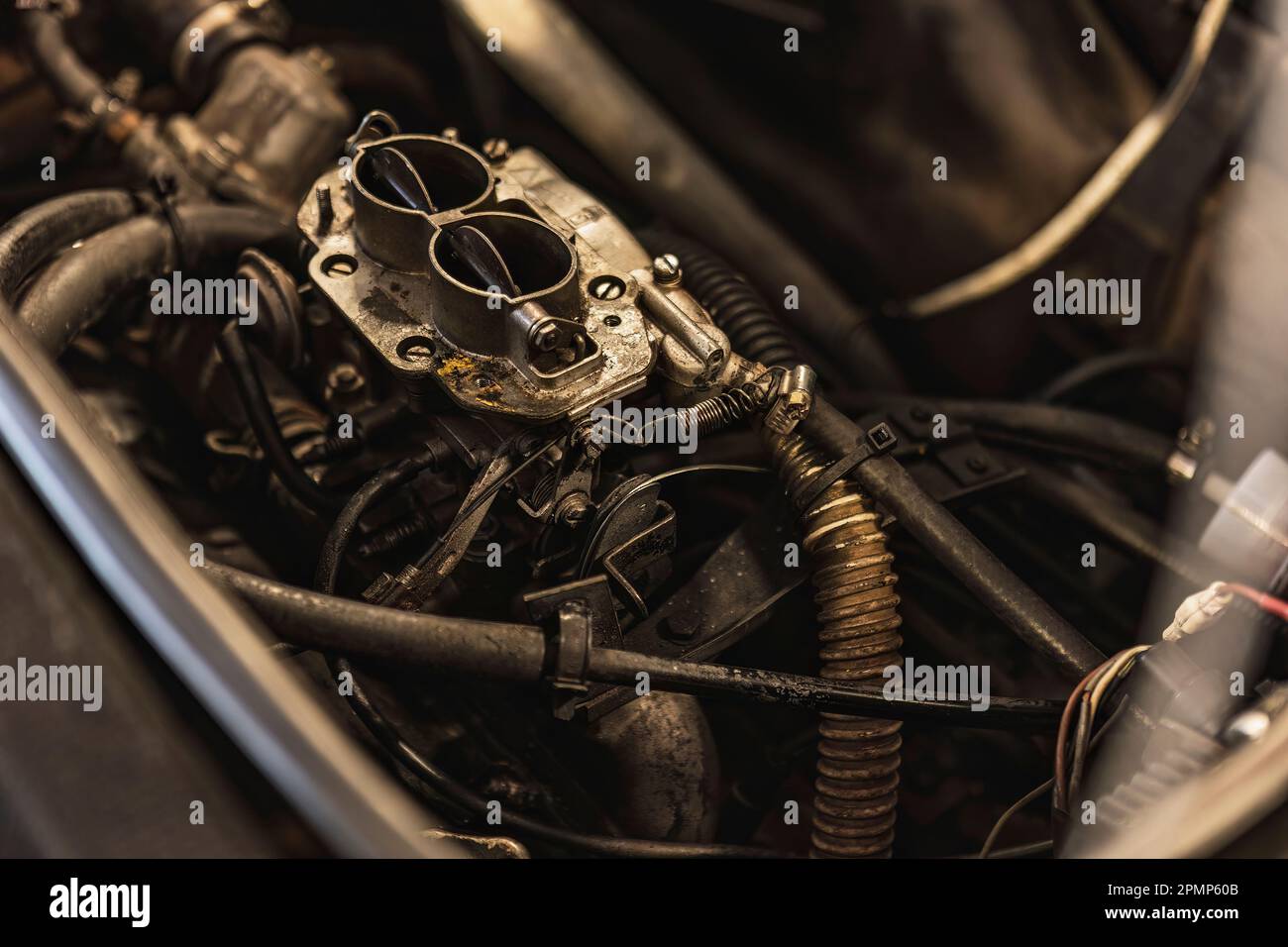 Close-up of a classic car engine carburetor Stock Photo - Alamy
