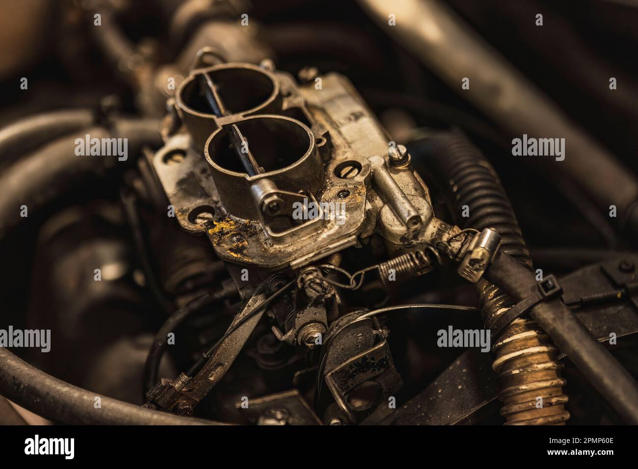 Close-up of a classic car engine carburetor Stock Photo - Alamy