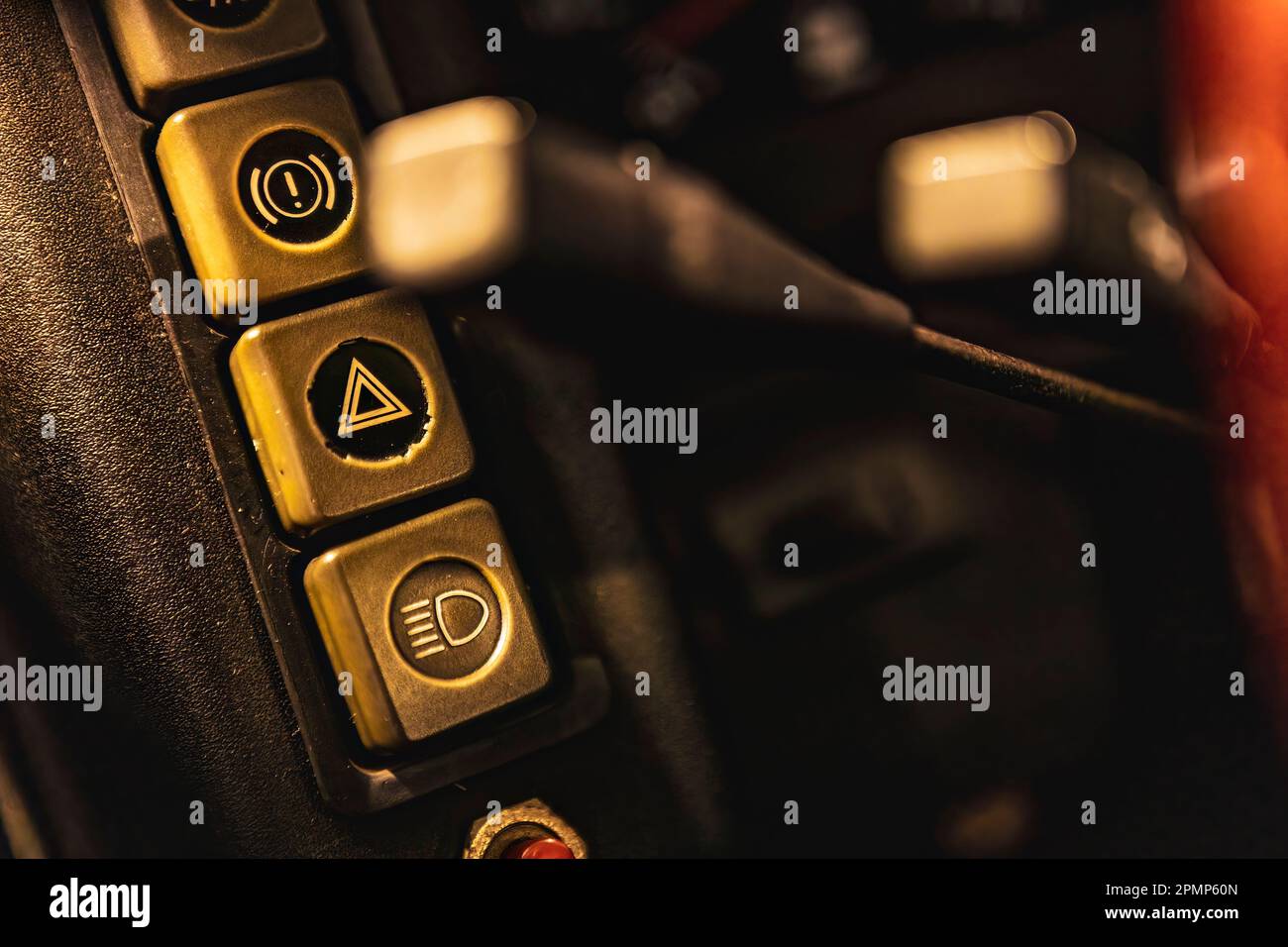 Close-up of the dashboard switches and buttons in a classic car Stock ...