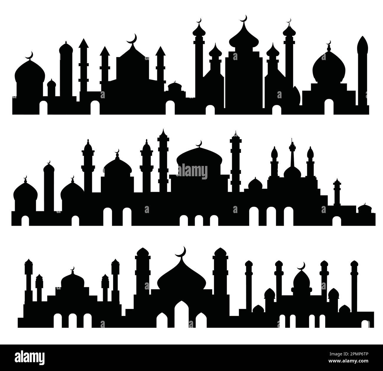 Silhouette set of Arabic minaret Arabian black mosque Muslim Stock ...