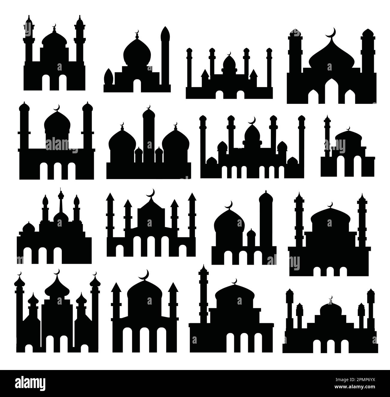 Silhouette set of Arabic minaret Arabian black mosque Muslim Stock ...