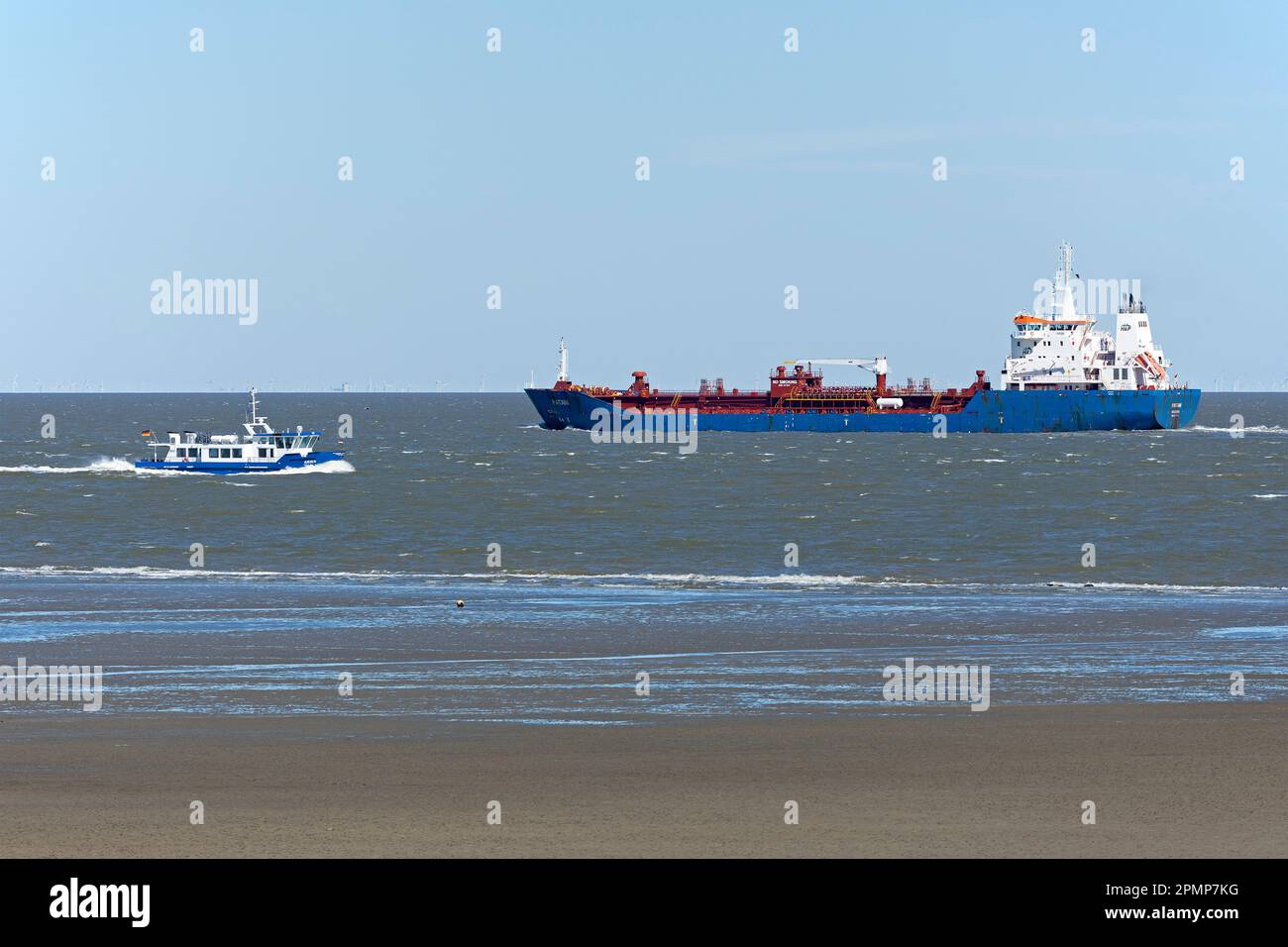 Freight ship, boat, beach, Cuxhaven, Lower-Saxony, Germany Stock Photo ...