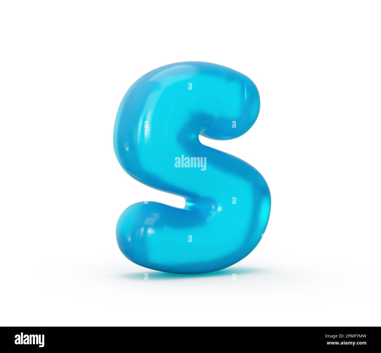 A 3D rendered letter S in a vivid blue liquid texture on a plain white ...