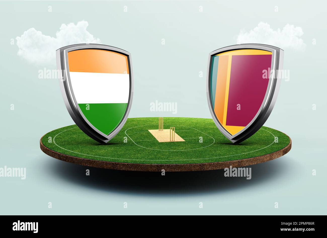 A 3d render of shields featuring the flags of India and Sri Lanka over ...