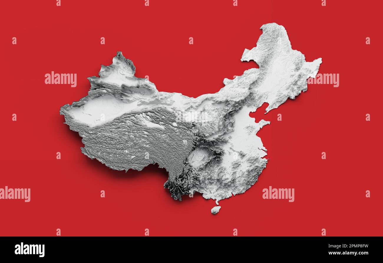An artistic illustration depicting a clay map of China on a vibrant red ...