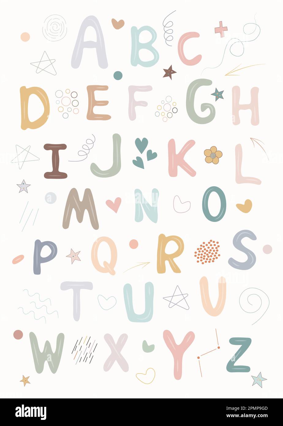 Hand drawn Children Alphabet with cute letters clip art, ABC Poster ...