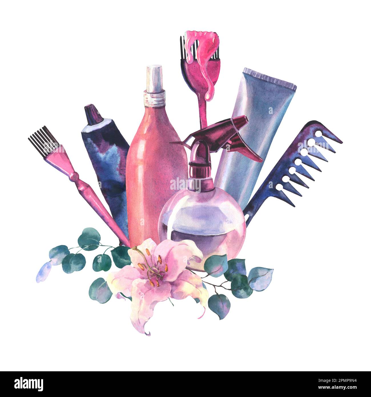 Watercolor Hairdressing illustration. watercolor composition with ...