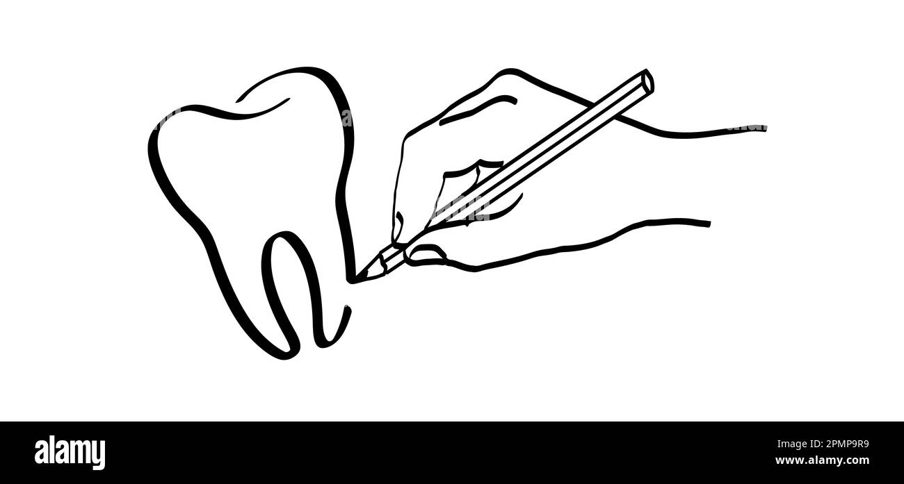 Cartoon healthy, tooth with gums, line pattern. Vector drawing ...