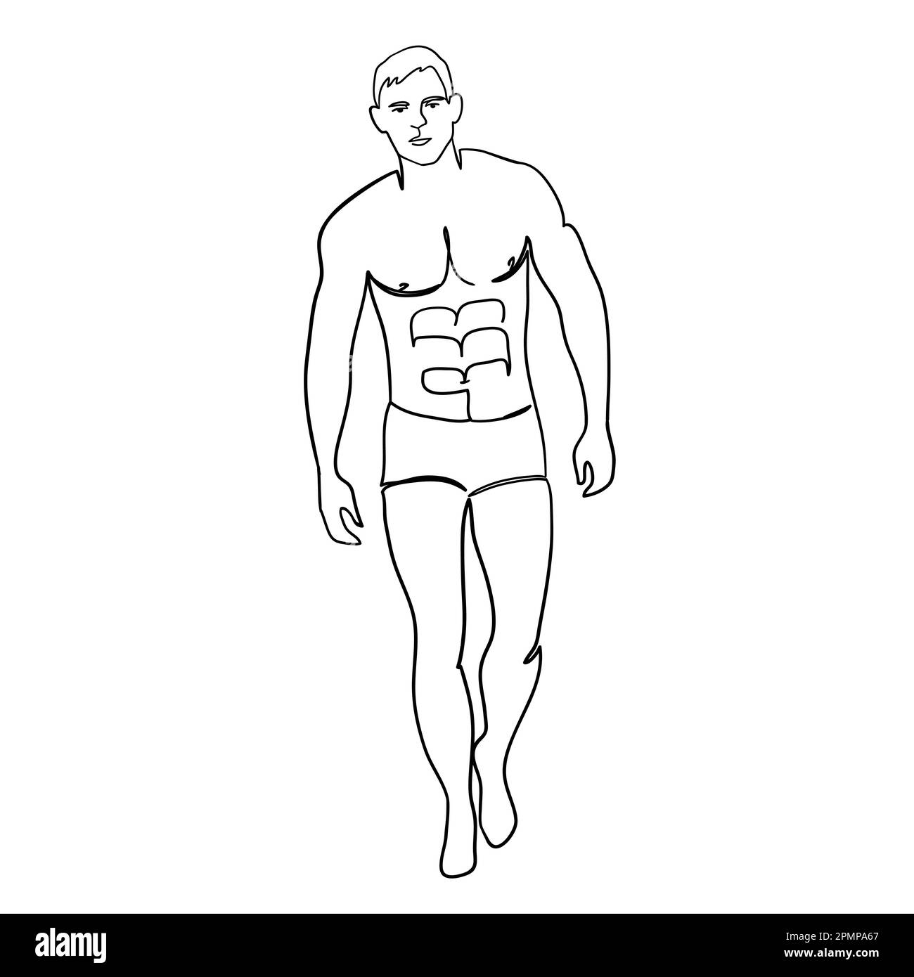 Single continuous line drawing of young sportive man. Fitness ...