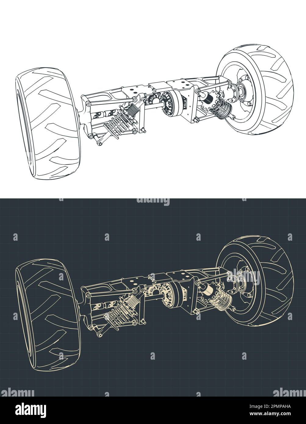 Stylized vector illustration of blueprints of car rear axle Stock ...