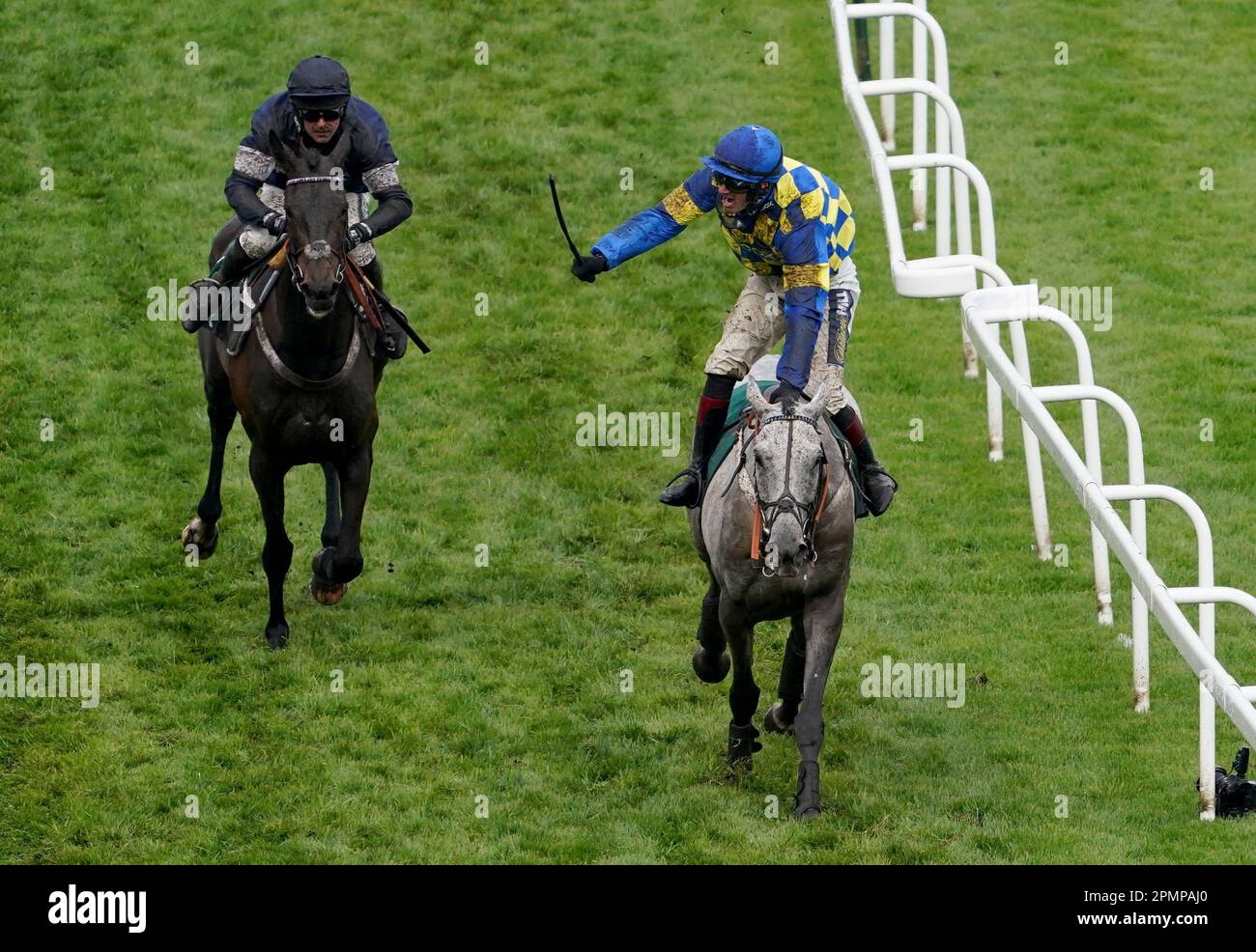 Sam Twiston-Davies celebrates winning the Randox Supports Race Against ...