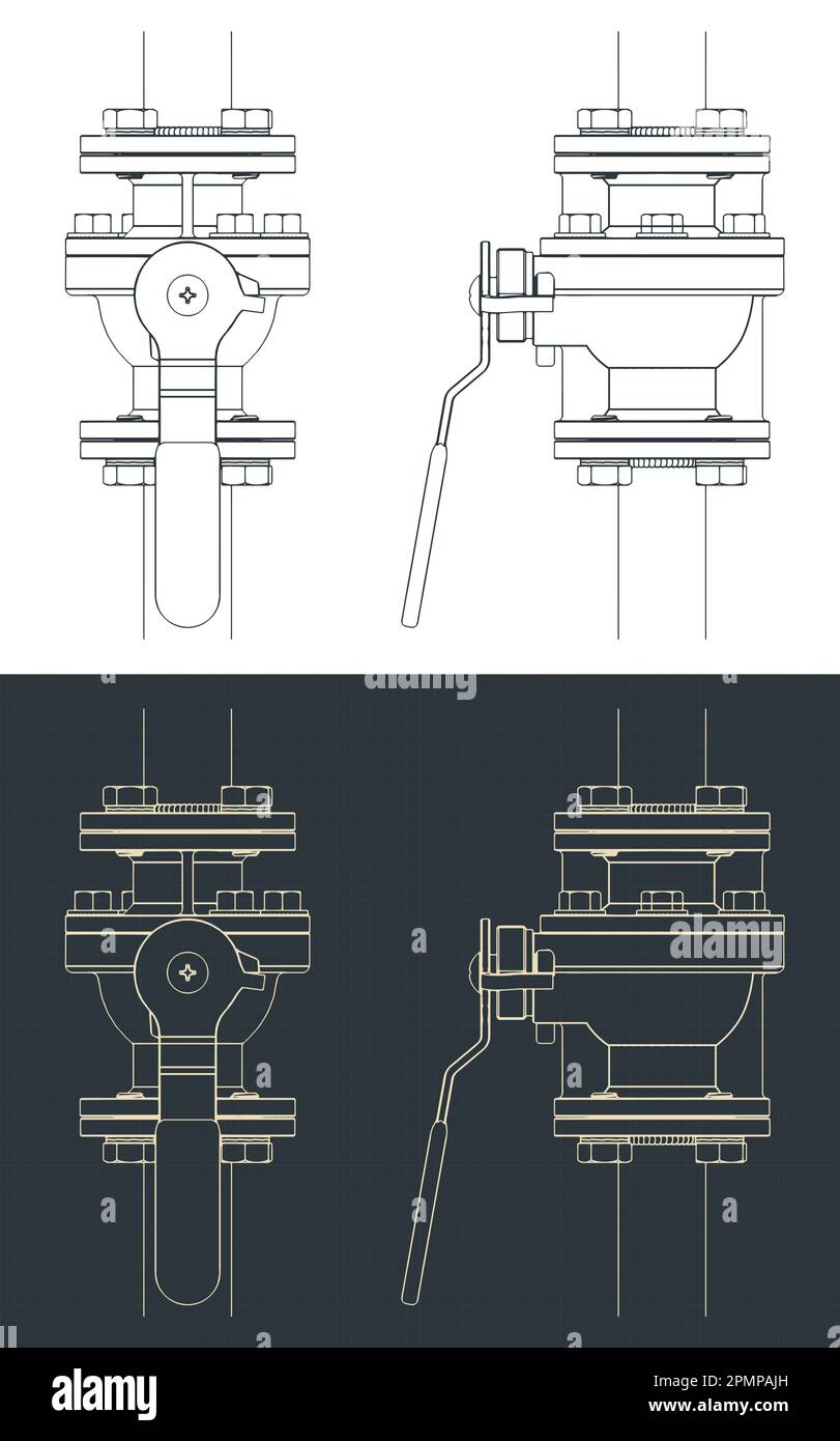 Stylized vector illustration of blueprints of ball valve Stock Vector ...