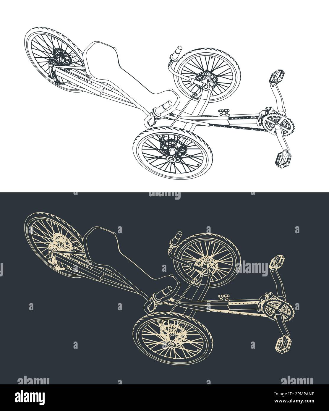 Stylized vector illustration of drawings of recumbent bike Stock Vector ...