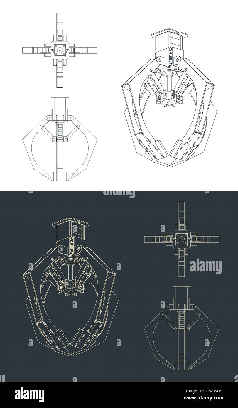 Stylized vector illustration of blueprints of jaw gripper Stock Vector ...