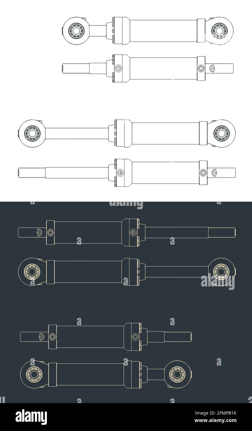 Stylized vector illustration of blueprints of hydraulic cylinder Stock ...