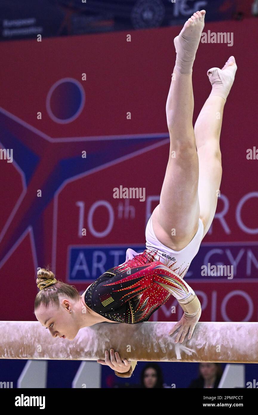 Antalya, Turkey. 14th Apr, 2023. Belgian gymnast Lisa Vaelen pictured ...