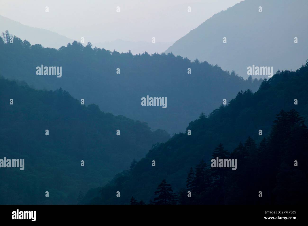 Silhouetted layers of mountains in the Appalachian Mountains of ...