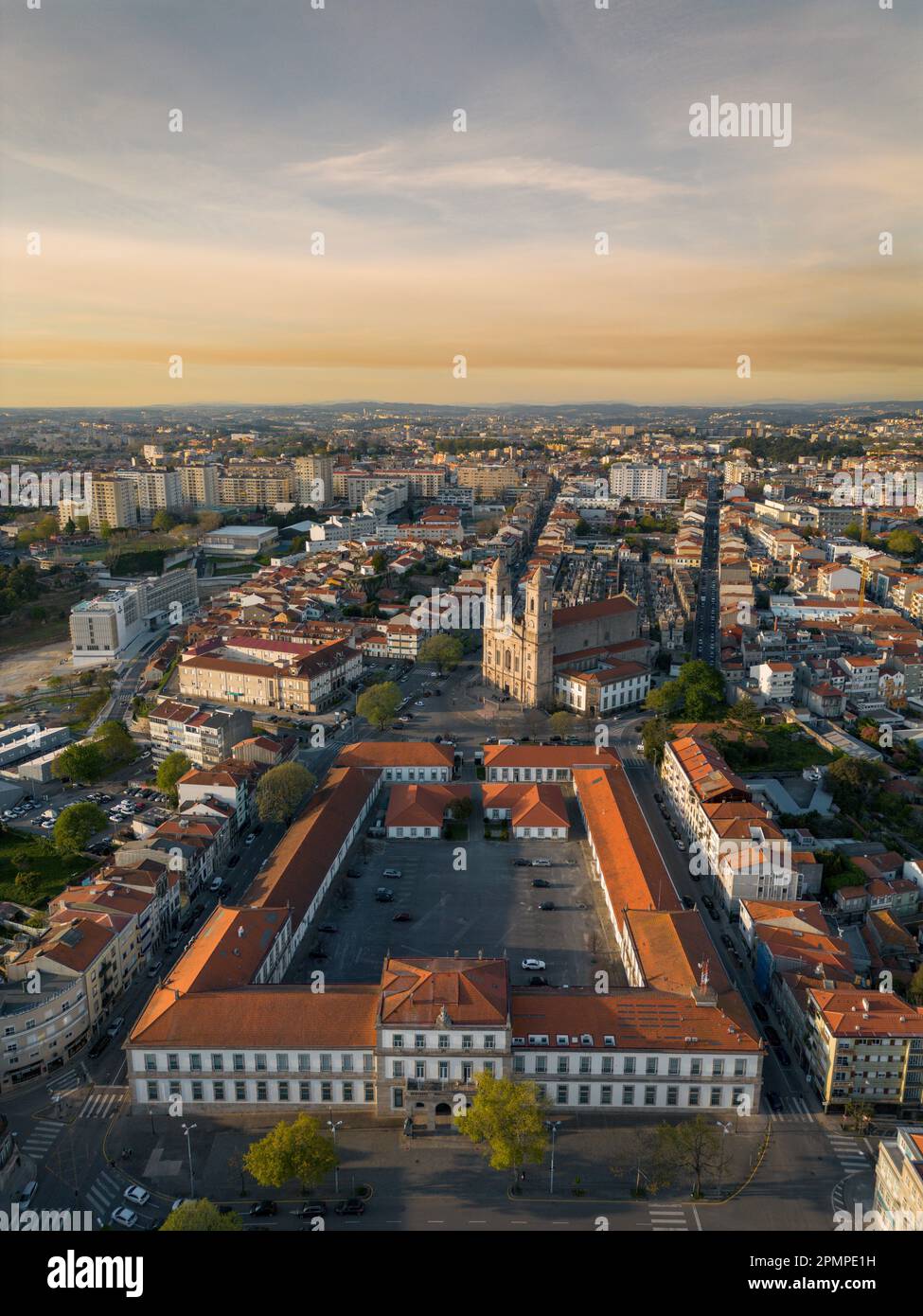 Aerial view over church, Igreja de Nossa Senhora da Lapa and Square ...