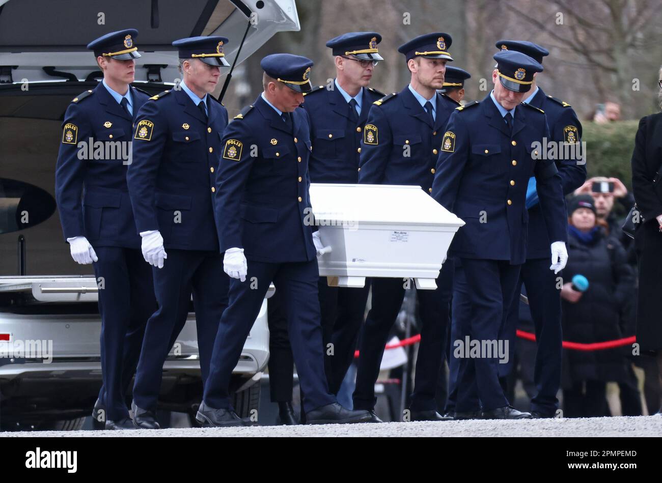 The coffin is carried into Matteus church in Norrköping, Sweden, for ...