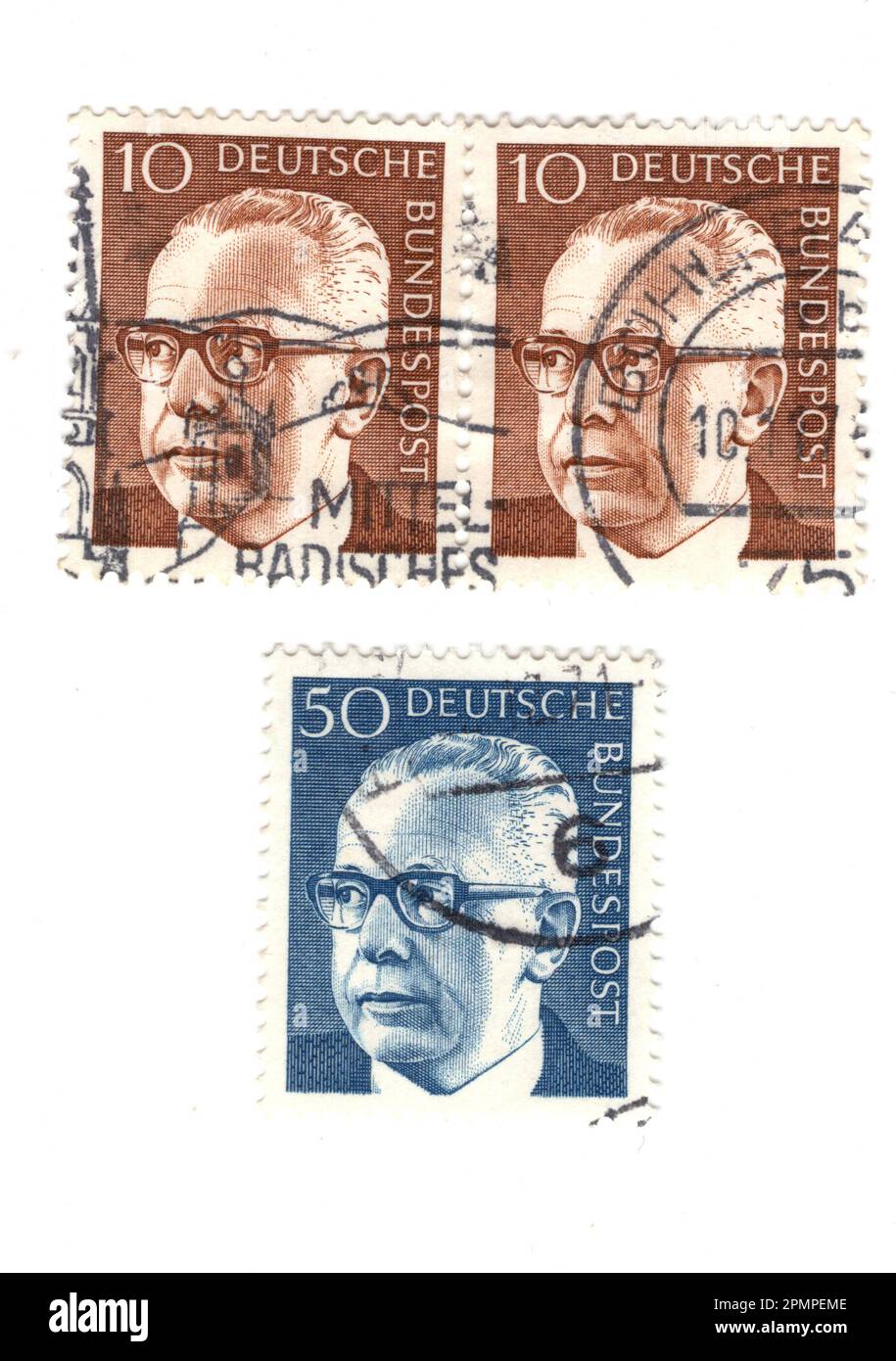 Vintage postage stamps from Germany isolated on a white background ...